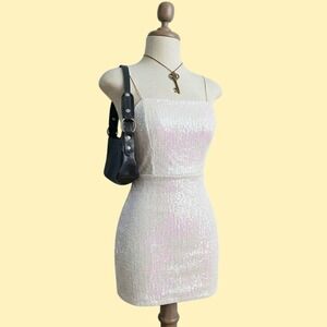 Crystal Sky | Dresses | Iridescent White Sequin Mini Dress Bodycon ...